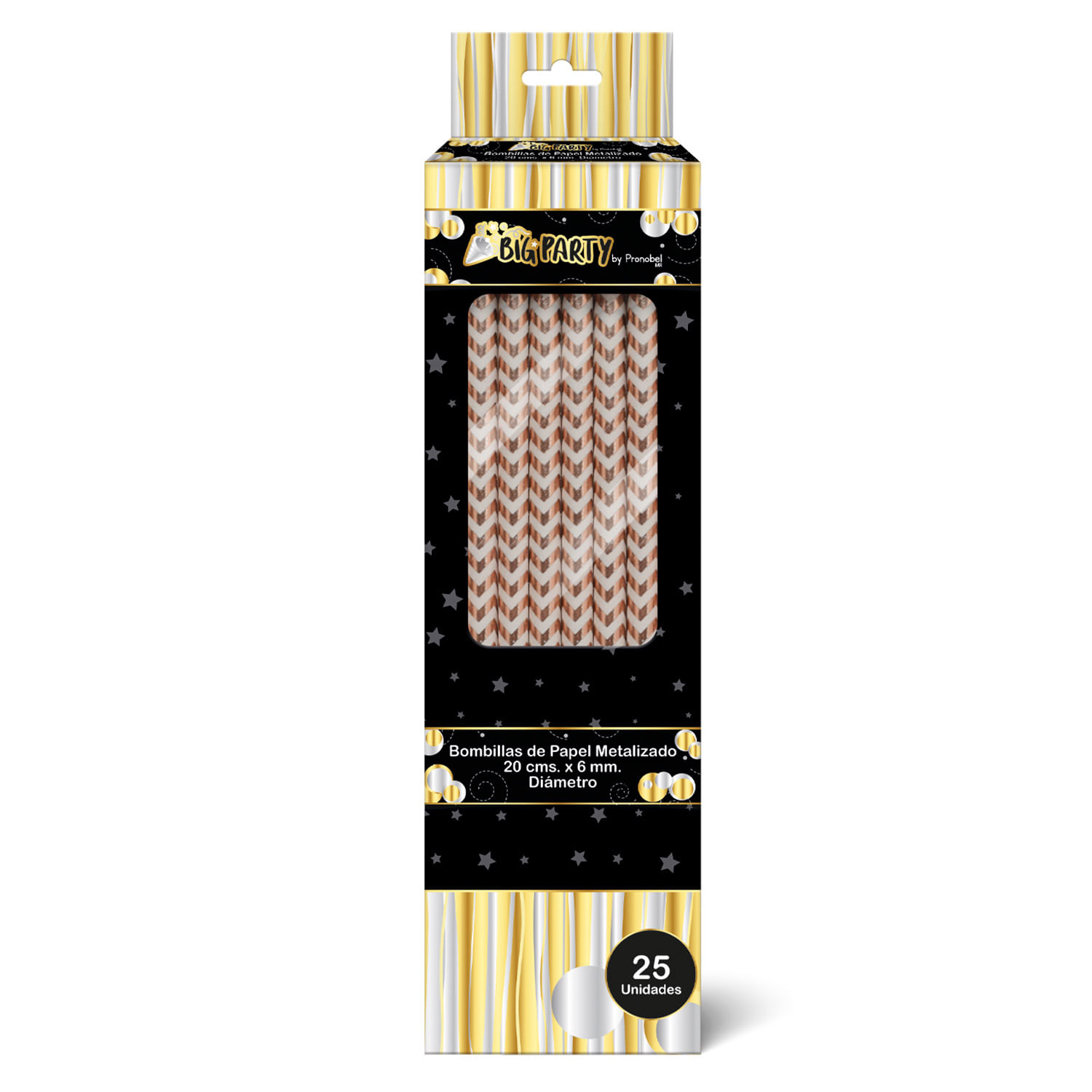 Bombilla Papel Zigzag Rose Gold 25 Unidades Big Party - Dimeiggs