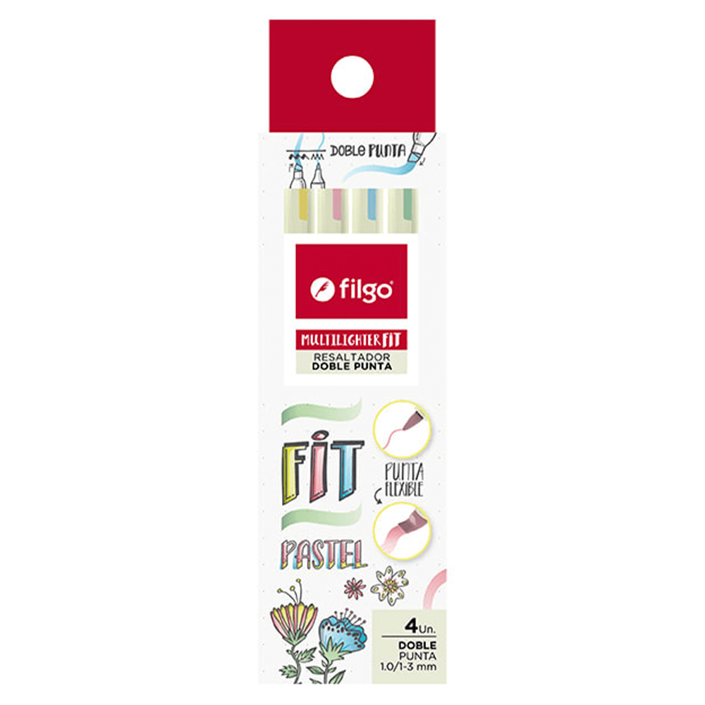 Destacador Multilighter Fit Doble Punta 4 Unidades Pastel Filgo - Dimeiggs