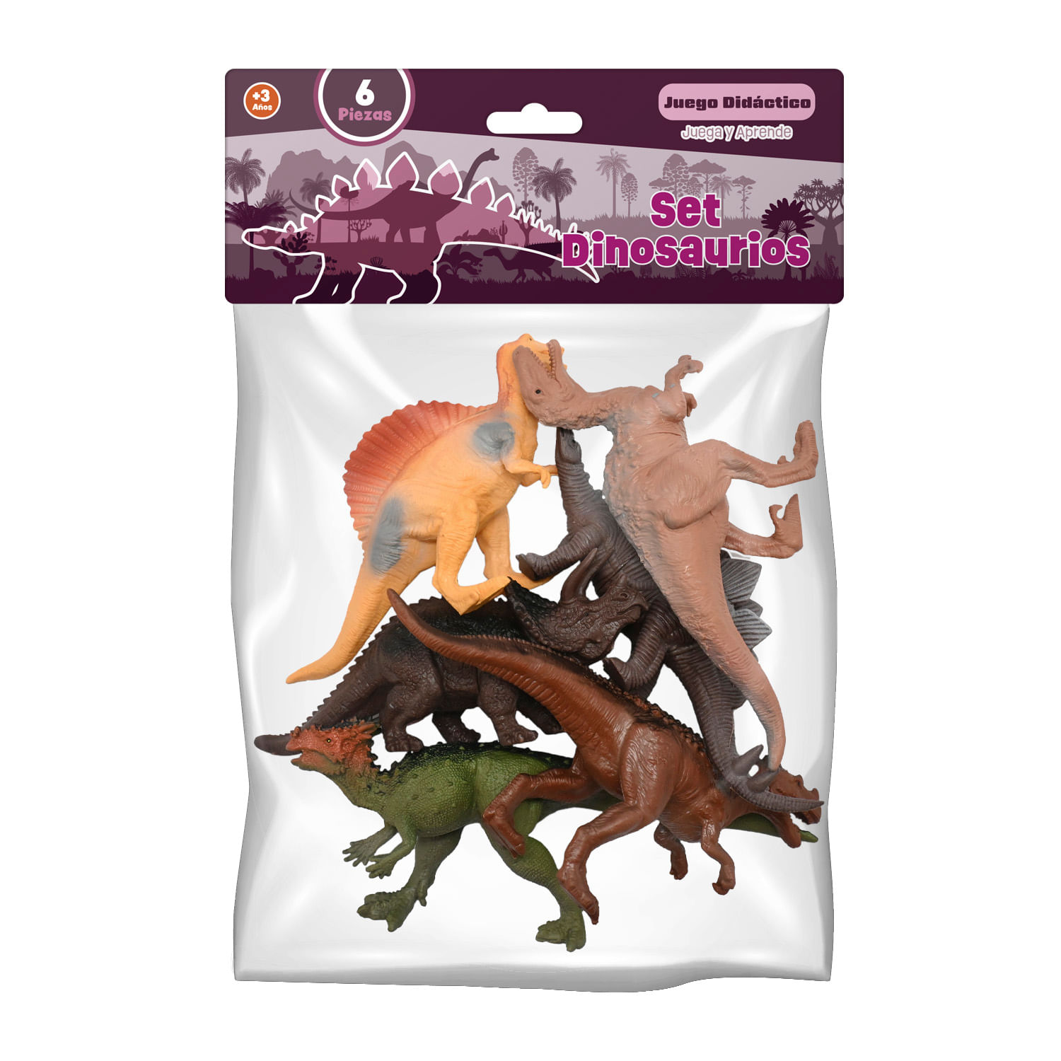 Set Dinosaurios 6 Piezas Grande En Bolsa Pvc Nobel Toys - Dimeiggs